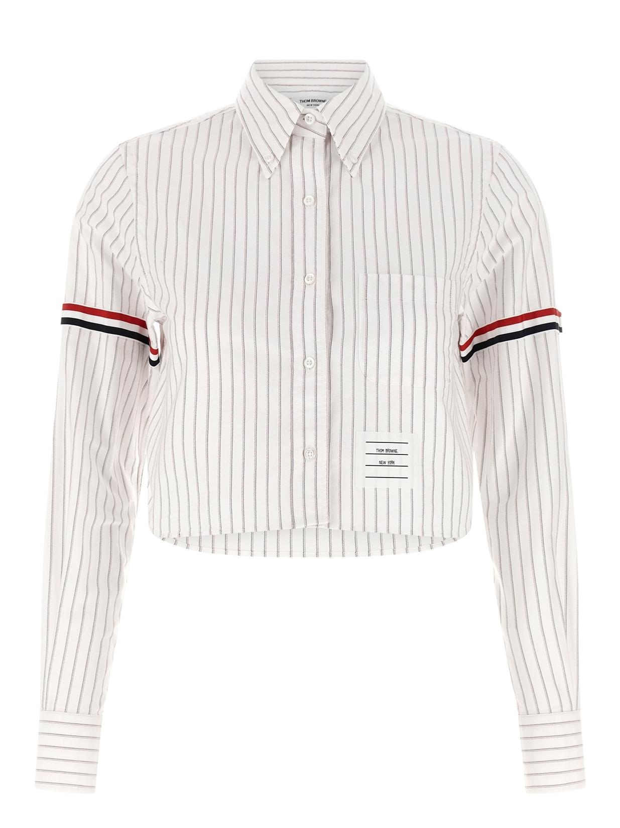THOM BROWNE Thom Browne Cropped Oxford Cotton Shirt with 4BAR Detail