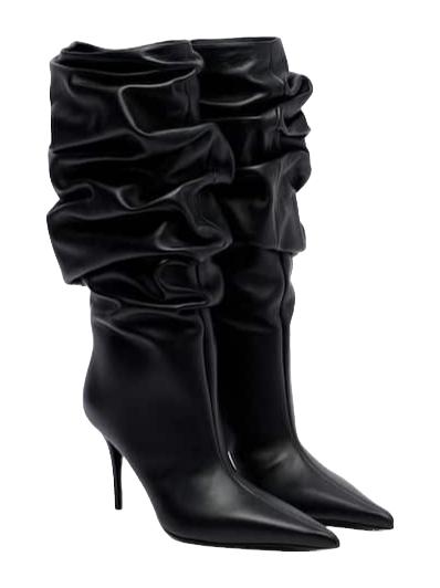 AMINA MUADDI Amina Muaddi Black Leather Mid Calf High Heel Boots