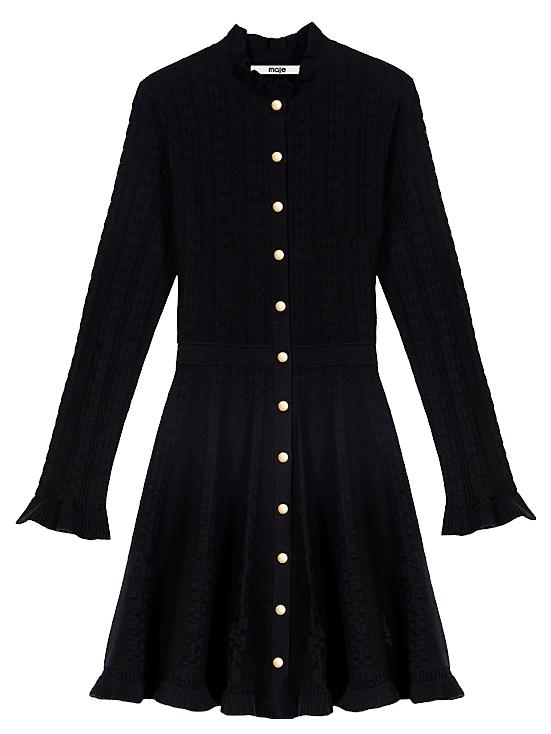 MAJE Maje Long-Sleeved Knitted Cotton-Blend Mini Dress