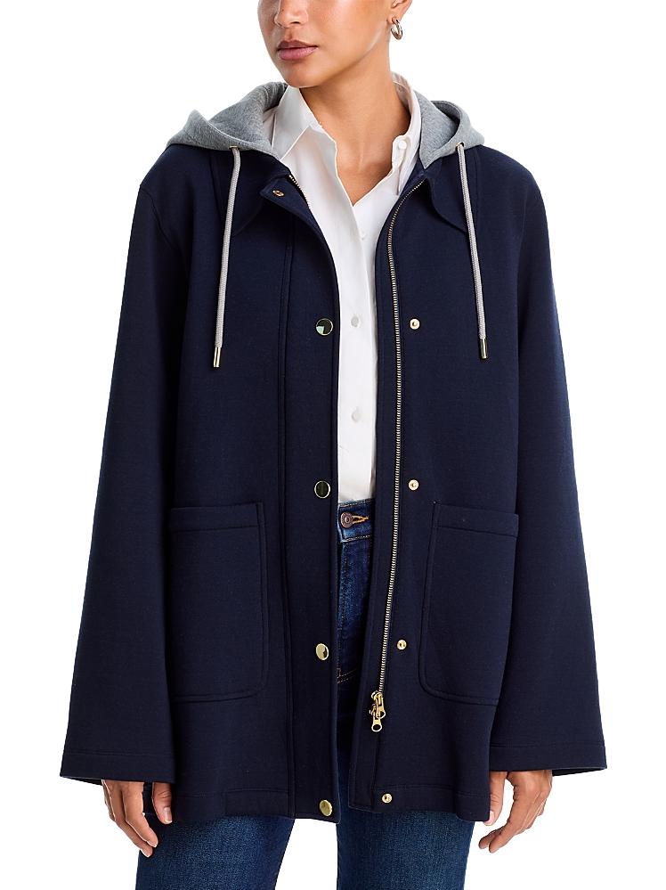 SANDRO Sandro Hooded Wool and Leather Coat