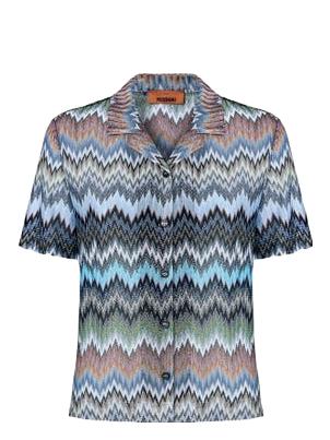 MISSONI Missoni Short Sleeve Chevron Snake Motif Viscose Shirt