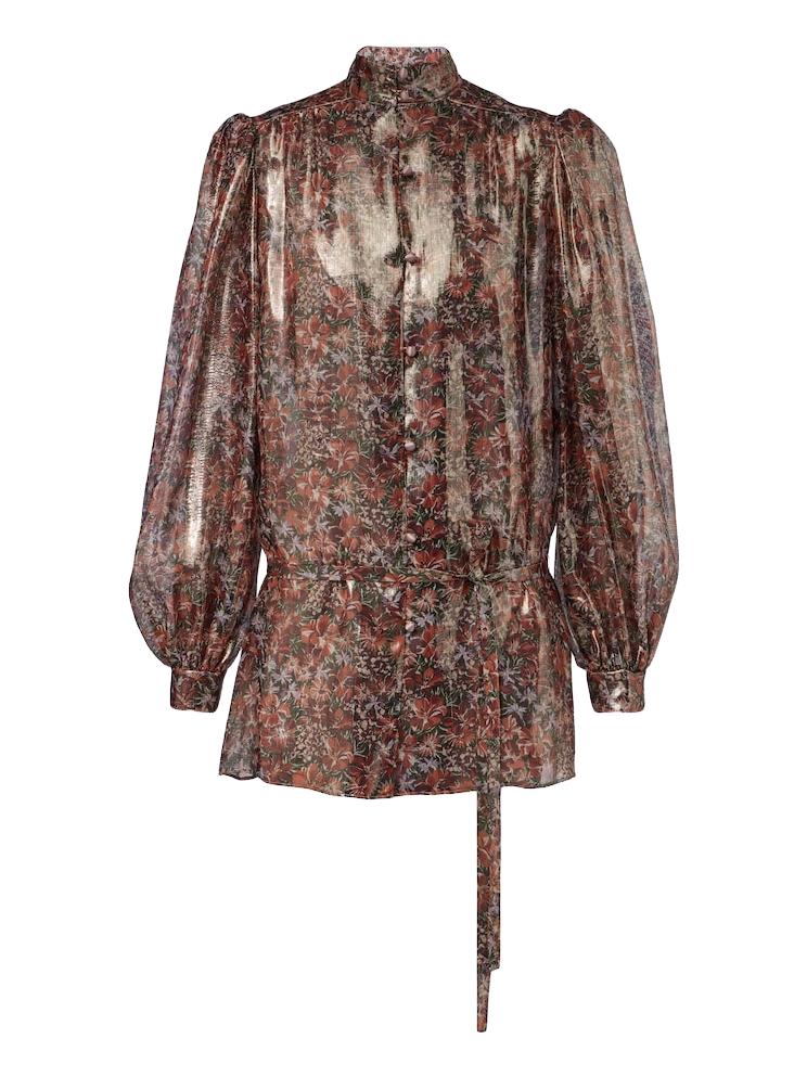 VALENTINO Valentino Floral Silk-Blend Lamé Blouse