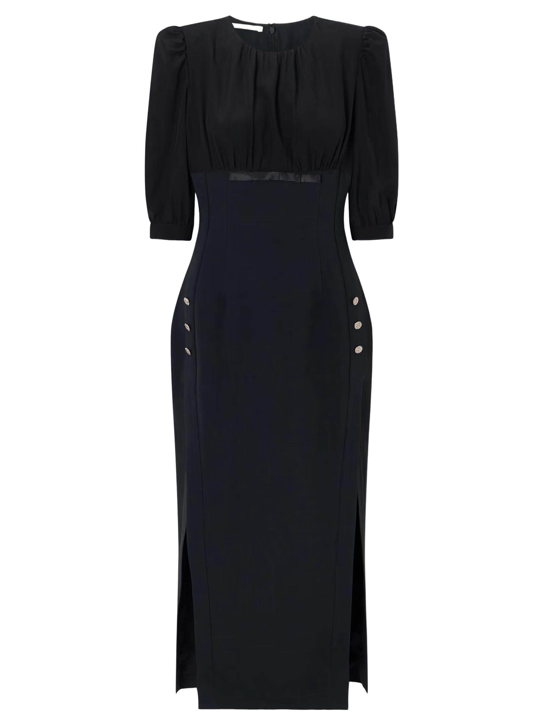 ALESSANDRA RICH Alessandra Rich Pleated Silk Crepe Dress with Crystal Embellishments