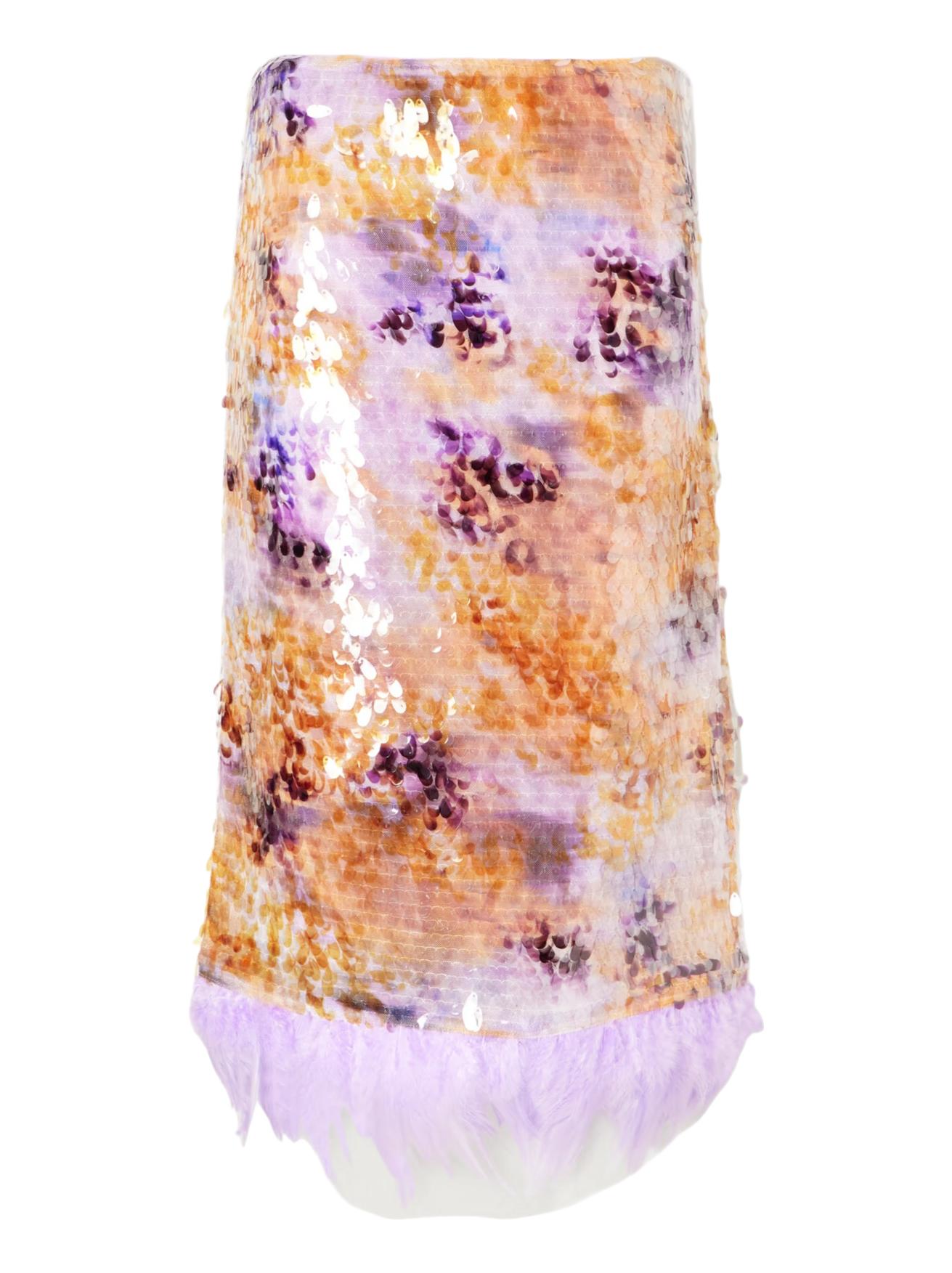 STAUD Staud Sequin Midi Skirt with Feather Trim