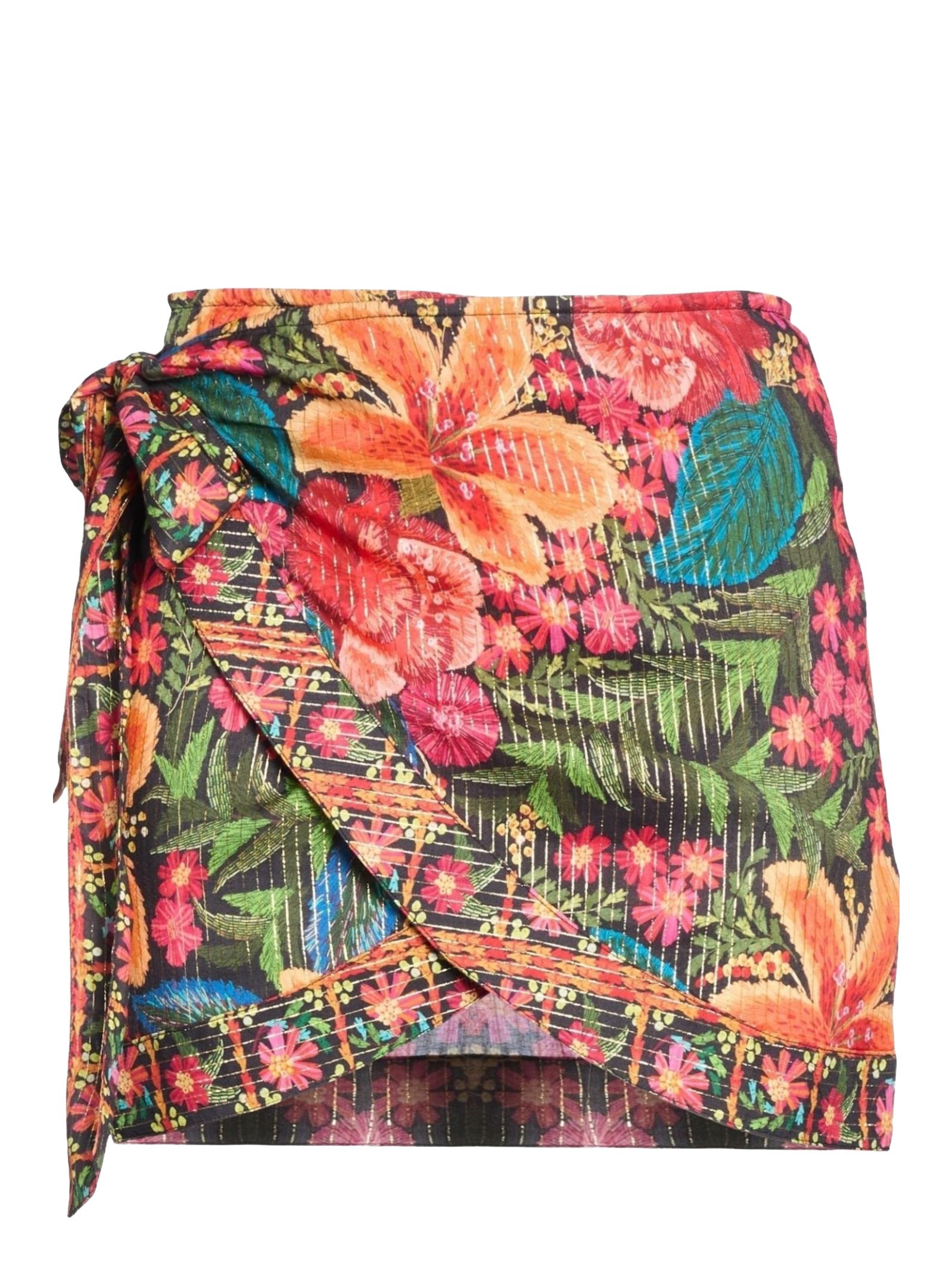 FARM RIO Farm Rio Floral Print Metallic Wrap Mini Skirt