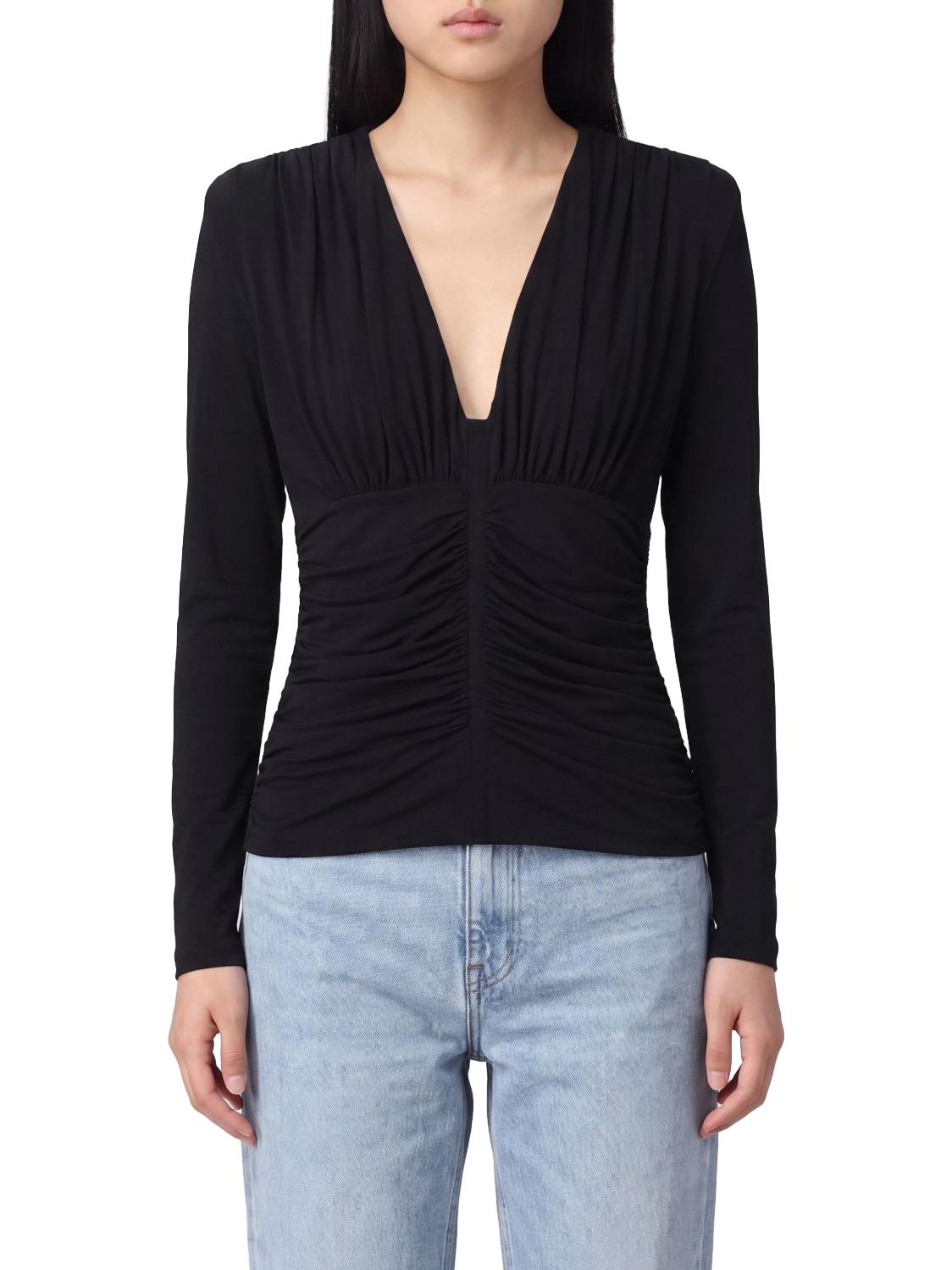 SPORTMAX Sportmax Draped Viscose Evening Top with Deep V-Neck and Long Sleeves