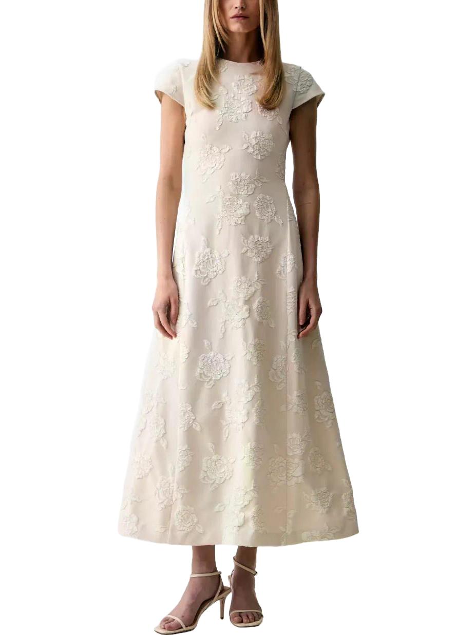 ROTATE BY BIRGER CHRISTENSEN ROTATE BIRGER CHRISTENSEN Cap-Sleeve Maxi Dress with Floral Appliqué