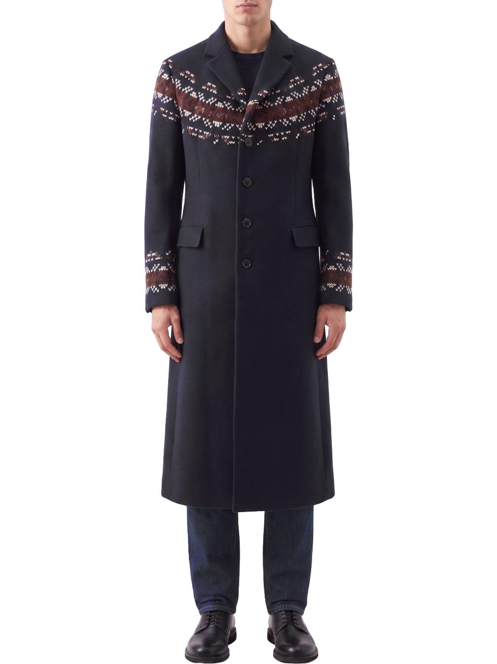 DRIES VAN NOTEN Ethnic Pattern Wool Blend Single-Breasted Long Coat