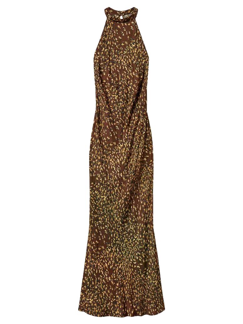 TWINSET TWINSET Long Animal Print Satin Halterneck Dress