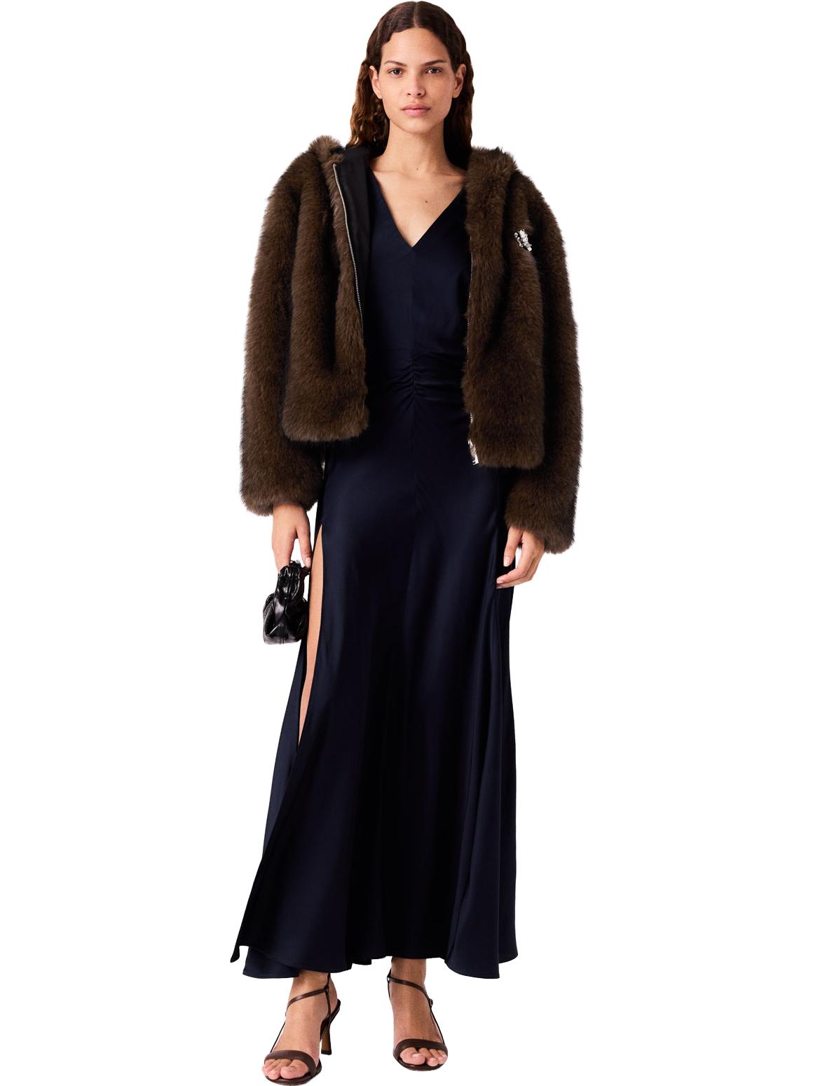 MAJE Maje Faux Fur Oversized Jacket with Hood