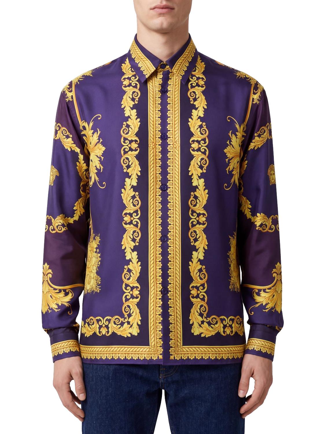 VERSACE barocco print pure silk shirt with concealed buttoning