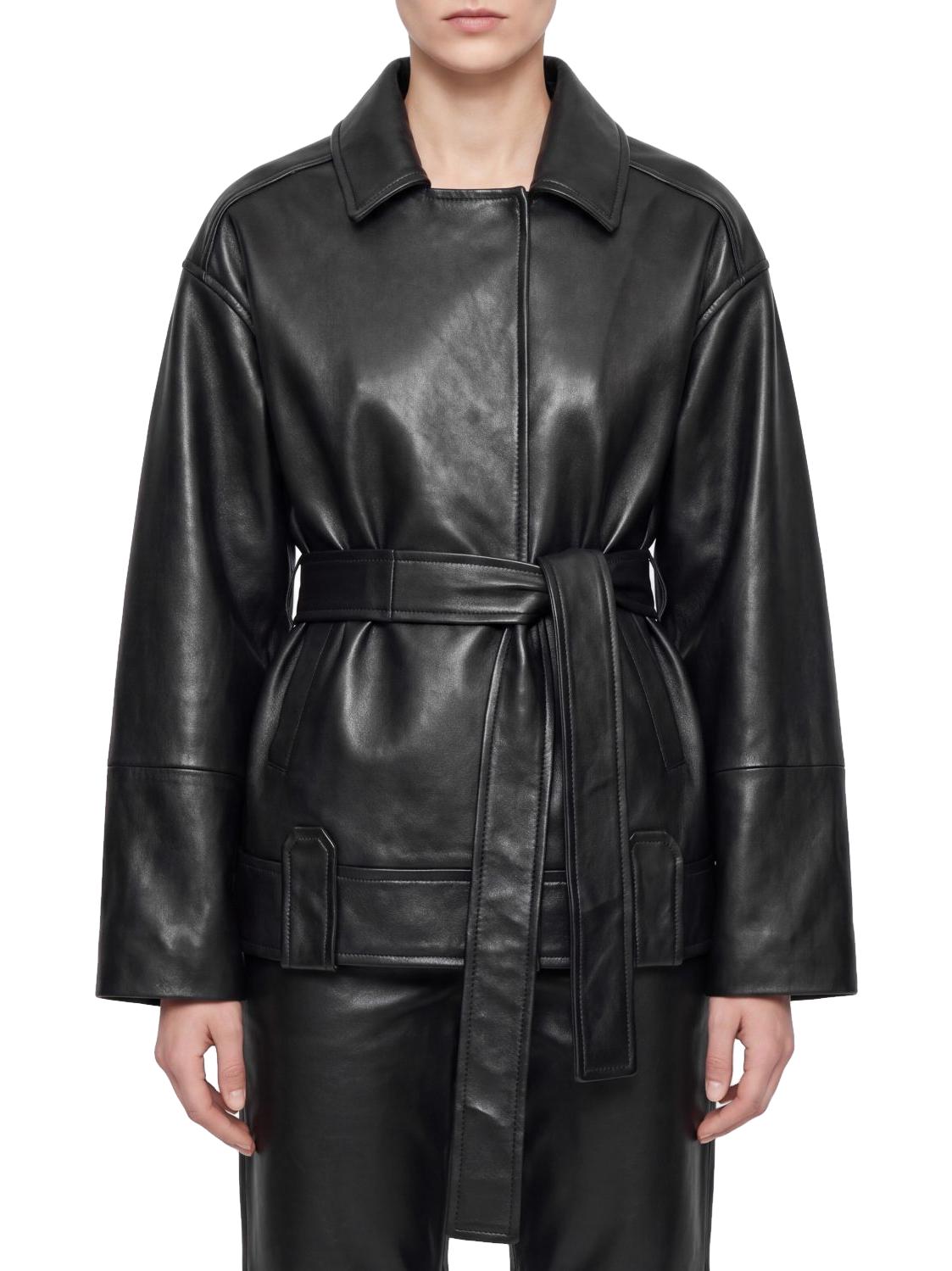 KHAITE Khaite Lambskin Robe-Style Leather Jacket with Belt