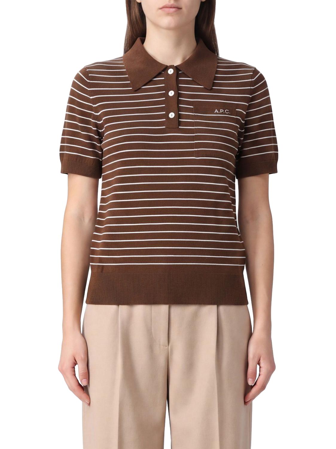 A.P.C. A.p.c. Striped Cotton Knit Polo Shirt with Short Sleeves and Patch Pocket