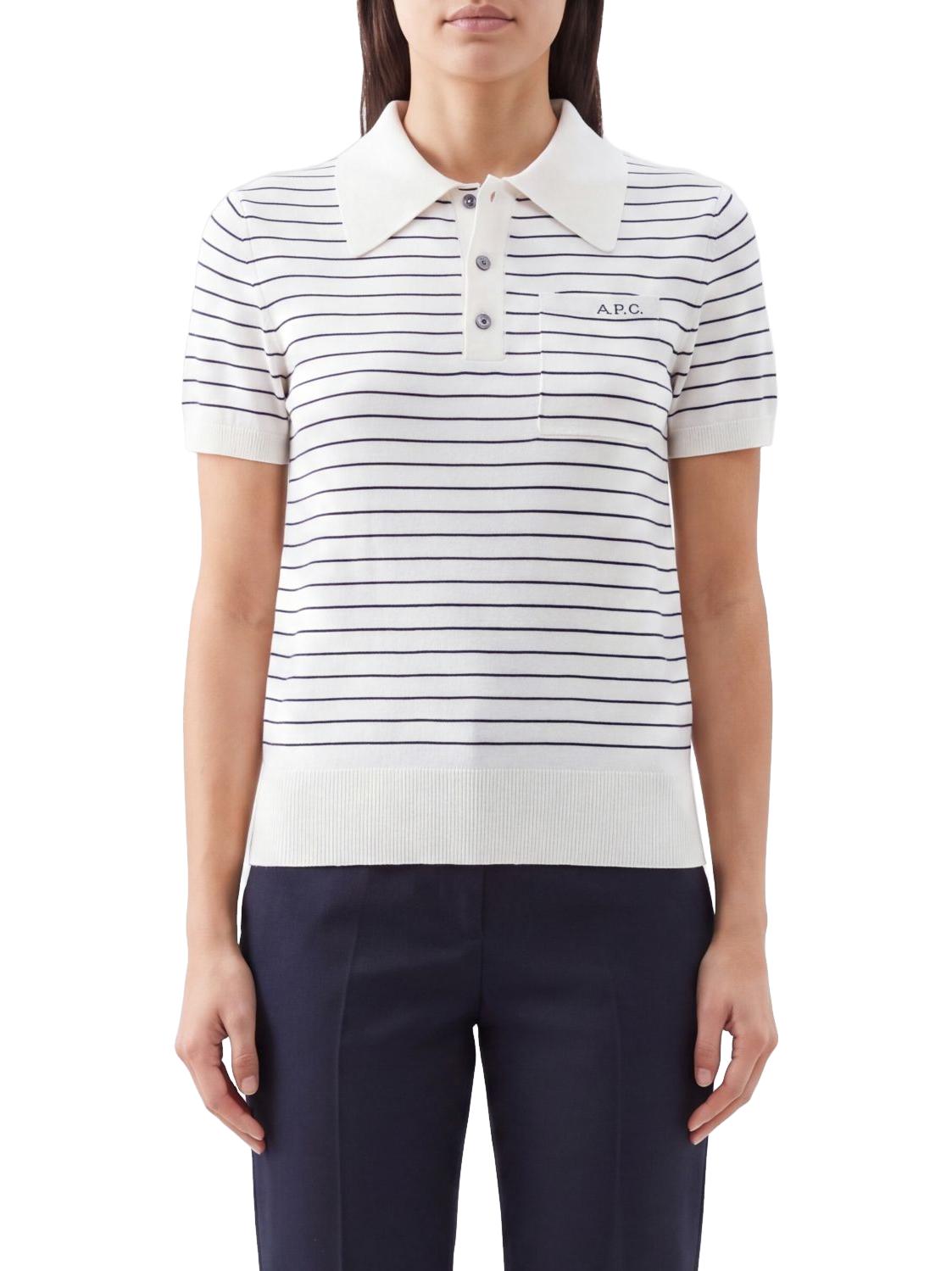 A.P.C. A.p.c. Striped Cotton Knit Polo Shirt with Short Sleeves and Patch Pocket