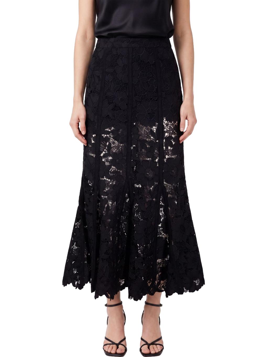 SELF-PORTRAIT Self-Portrait High-Waisted A-Line Lace Midi Skirt