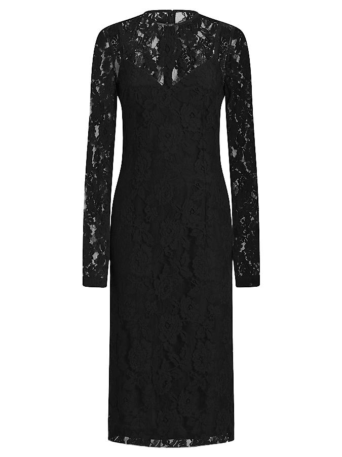 Buy Dolce & Gabbana Semi-sheer Lace Midi Dress - Black At 37% Off