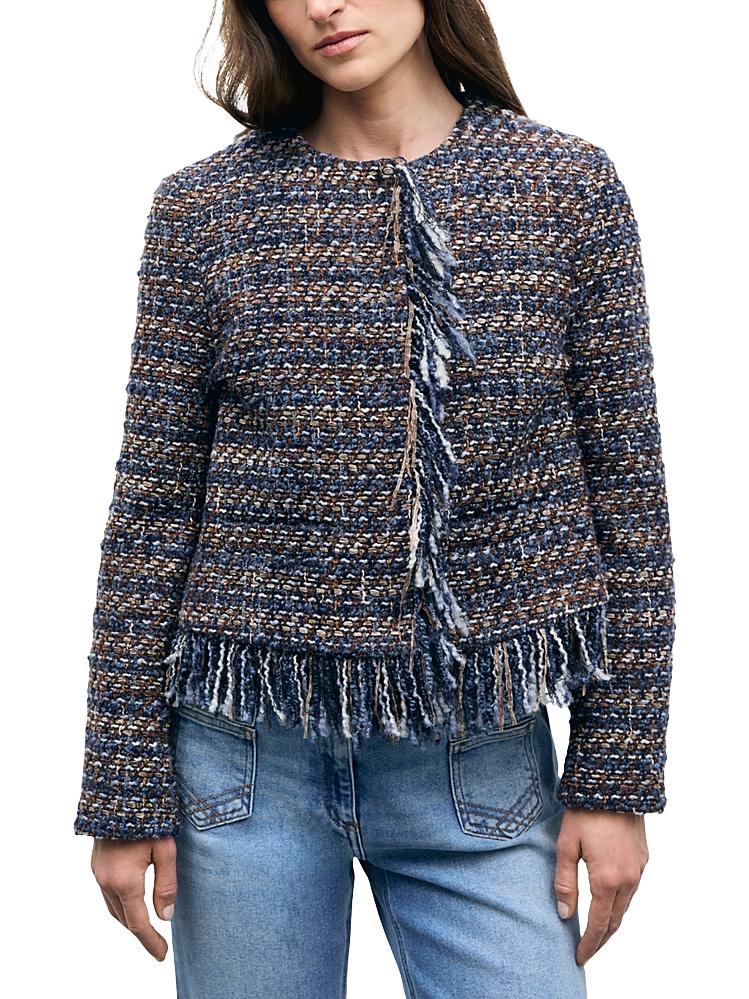 GERARD DAREL Gerard Darel Joya Fringe Trim Snap Front Jacket