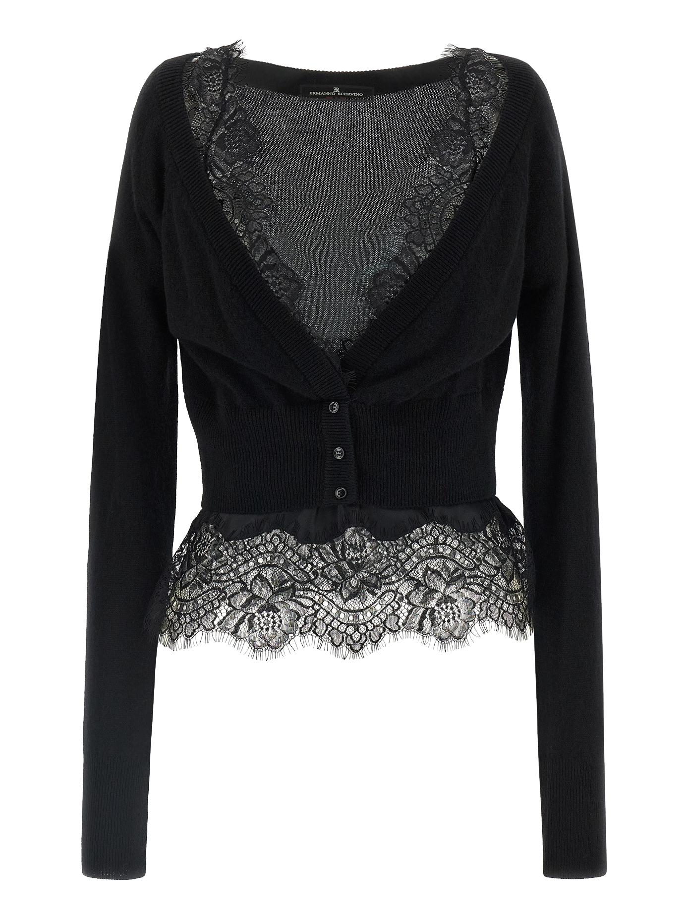 DOLCE & GABBANA lace-panel cashmere-silk jumper