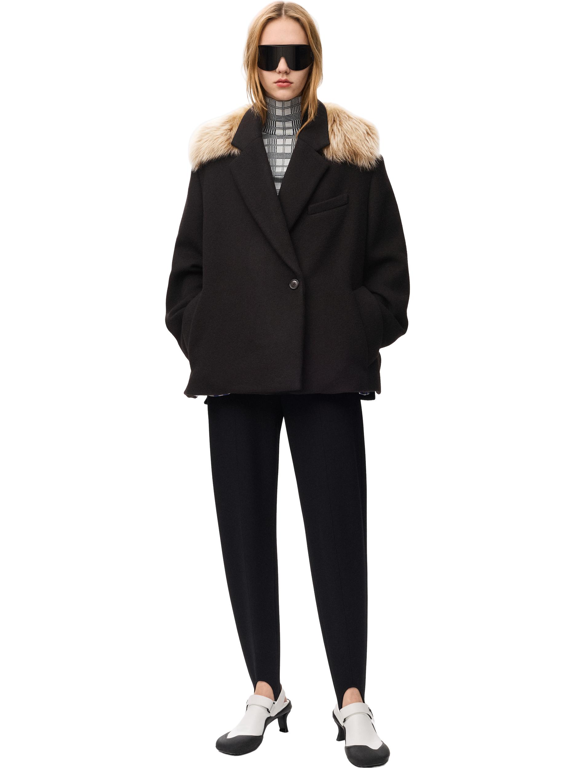 LOEWE LOEWE Short Coat in Wool and Cashmere with Shearling Collar
