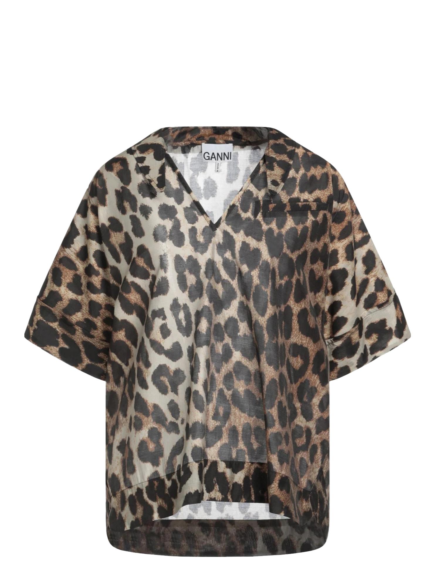 GANNI Ganni Leopard Print Short Sleeve Shirt