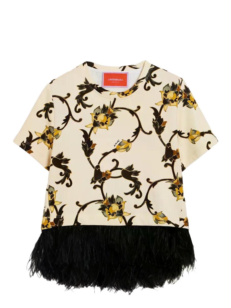 LA DOUBLEJ La DoubleJ La Scala T-Shirt with Feather Trim