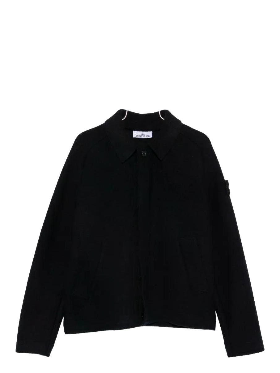 STONE ISLAND Stone Island Logo Patch Felted Wool Button-Up Jacket