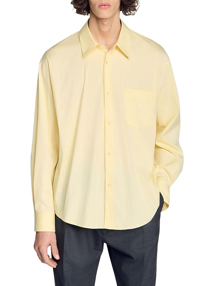 SANDRO oversized fit cotton blend pocket shirt