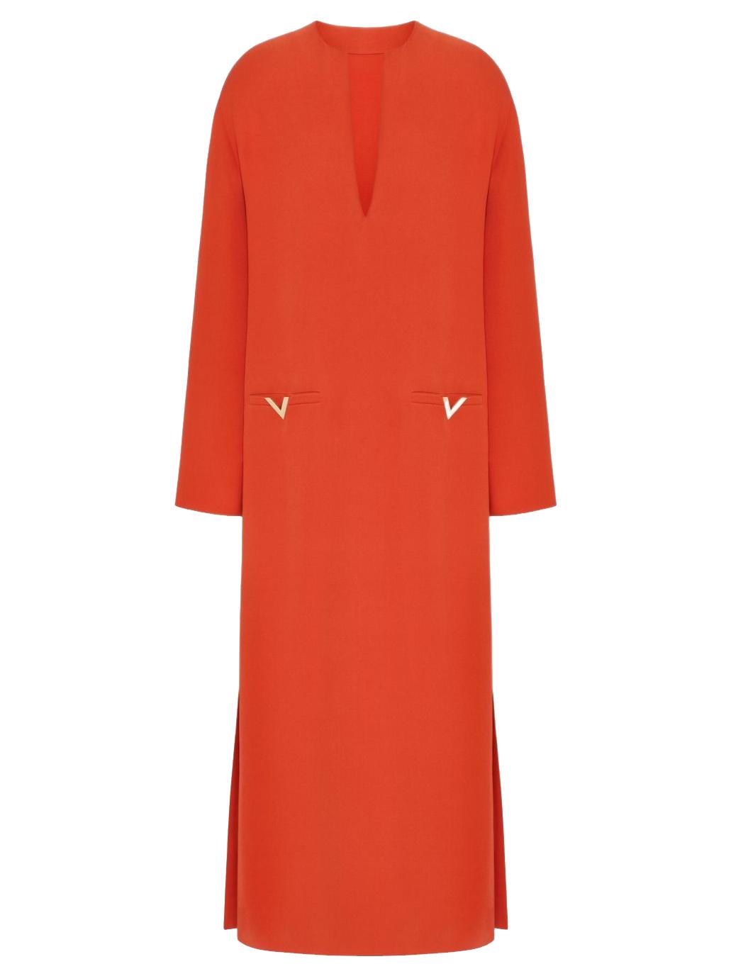 VALENTINO Valentino V Gold Straight Hem Midi Dress