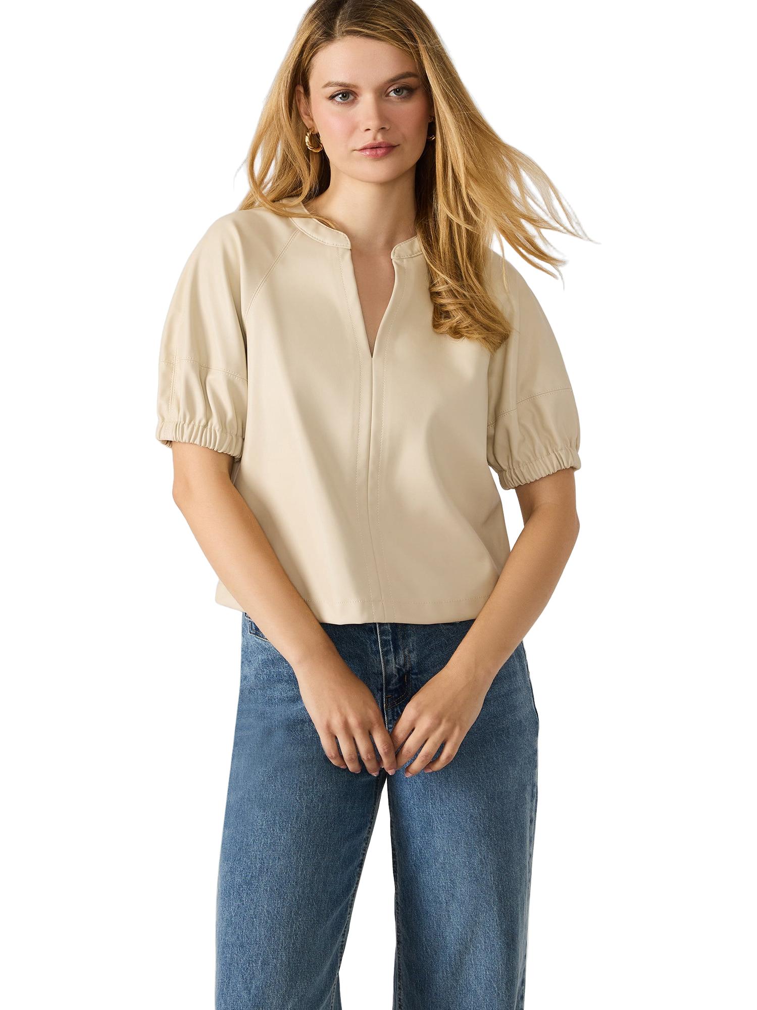 STEVE MADDEN STEVE MADDEN Short Sleeve Faux Leather Top
