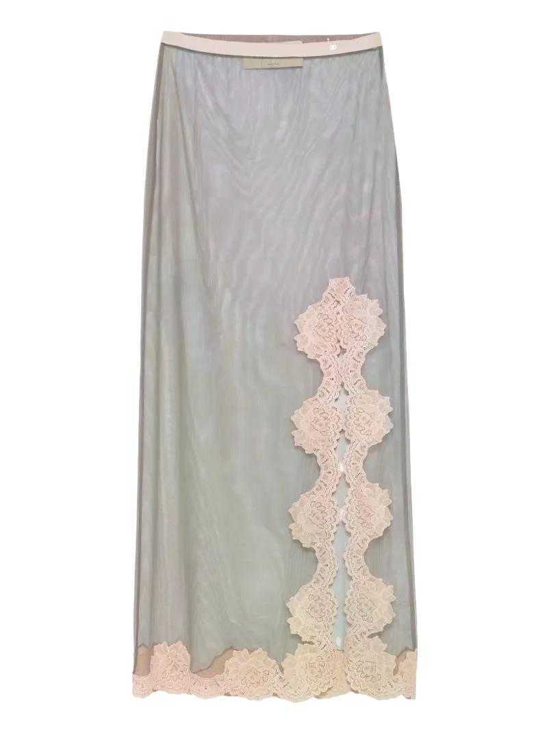 VALENTINO VALENTINO VLogo Lace-Trim Tulle Maxi Skirt