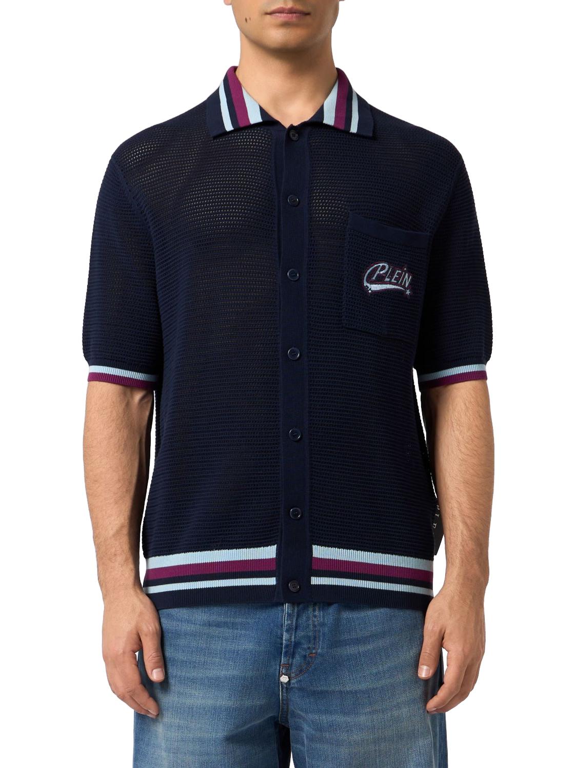 PHILIPP PLEIN short-sleeve cotton mesh polo shirt with contrast tipping