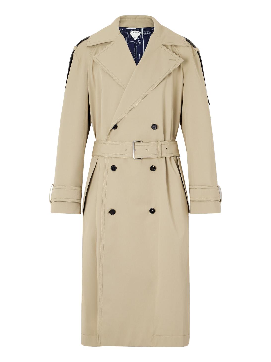 BOTTEGA VENETA Bottega Veneta - Intrecciato Leather-Trimmed Cotton-Gabardine Trench Coat - Men - Neutrals