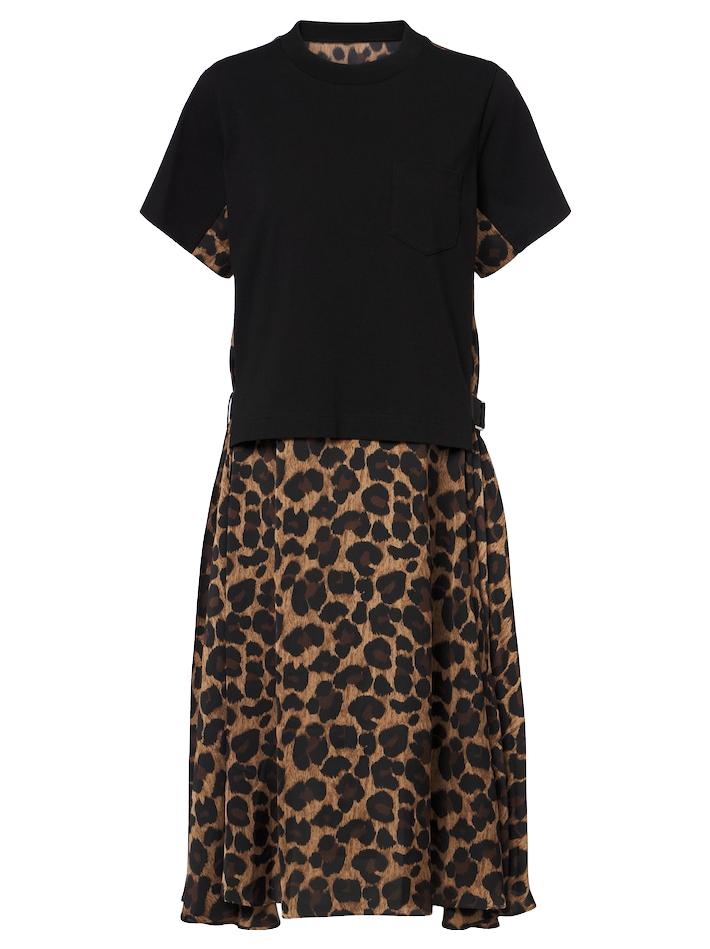 SACAI leopard-print cotton jersey midi dress