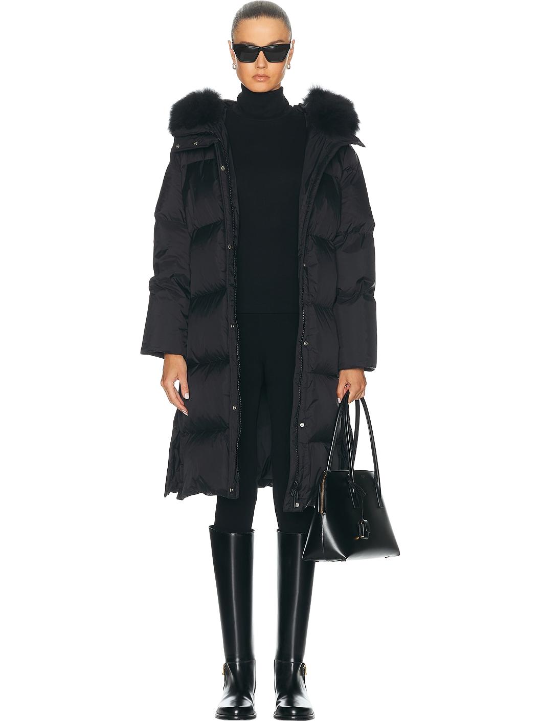 YVES SALOMON Agneau Fur Trim Long Puffer Coat