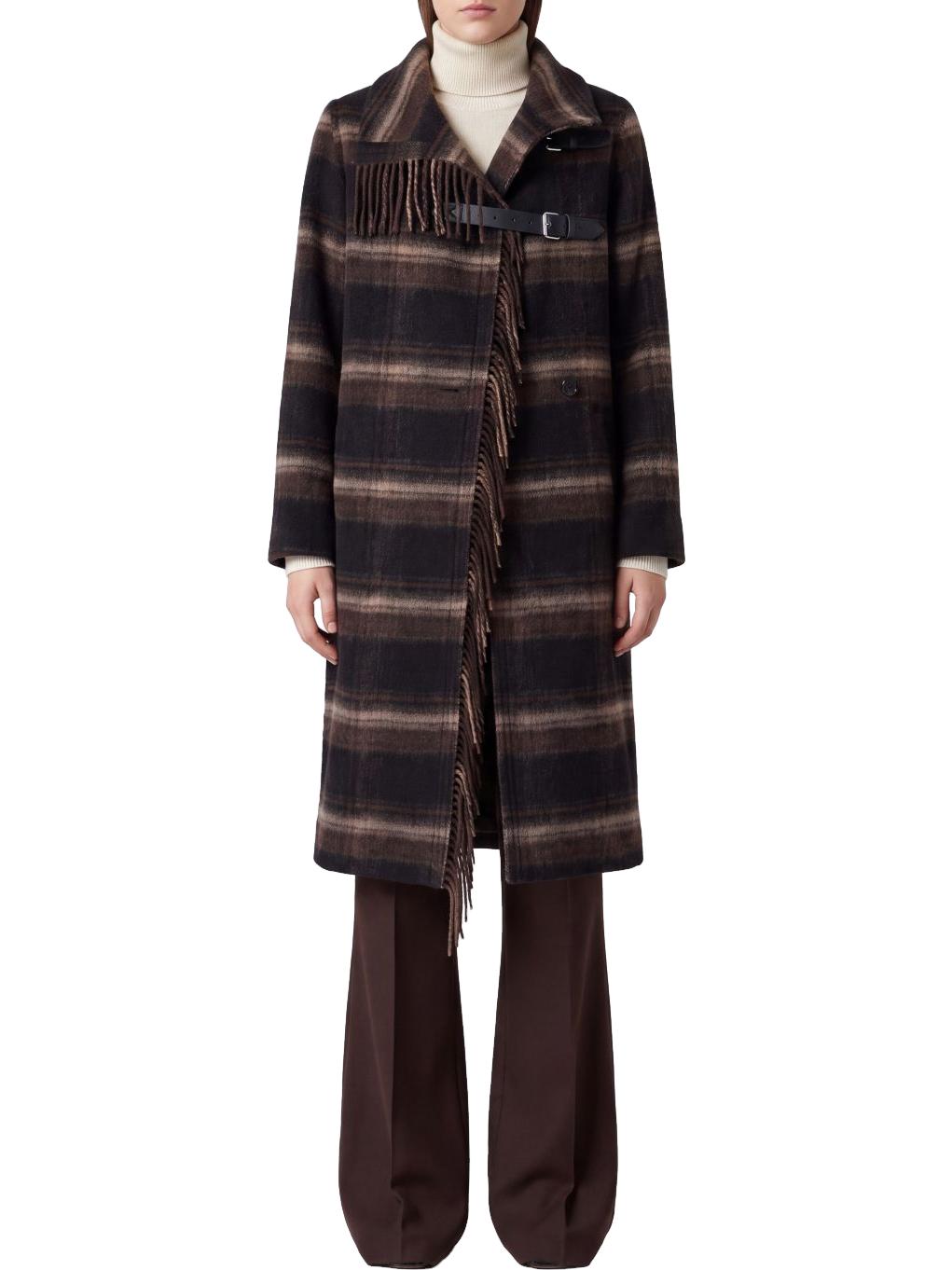 ISABEL MARANT ÉTOILE single-breasted check wool-blend coat with fringes