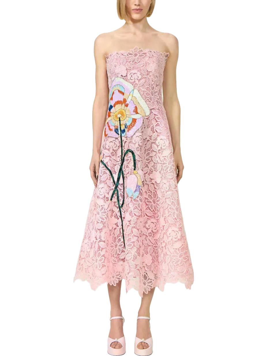 COSTARELLOS marina floral-appliqué corded lace midi gown