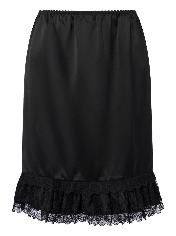 GANNI lace-trimmed ruffled satin midi skirt