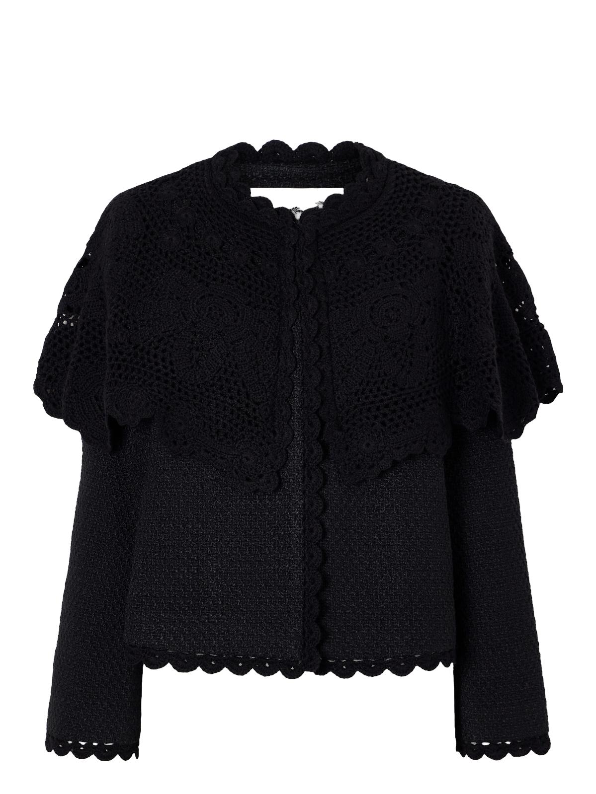 SEA Wright Cape-detailed Crochet-knit Trimmed Bouclé Jacket
