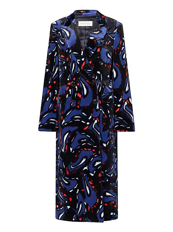 DRIES VAN NOTEN graphic-print longline cotton-velvet coat 10