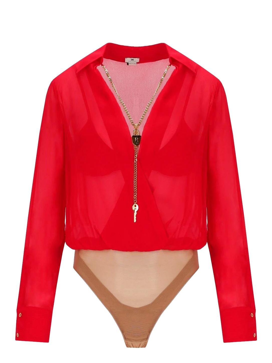 ELISABETTA FRANCHI red crossed bodysuit shirt