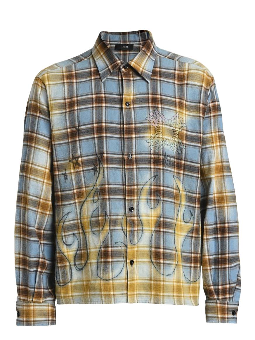 AMIRI cotton plaid ma quad flames button-down shirt