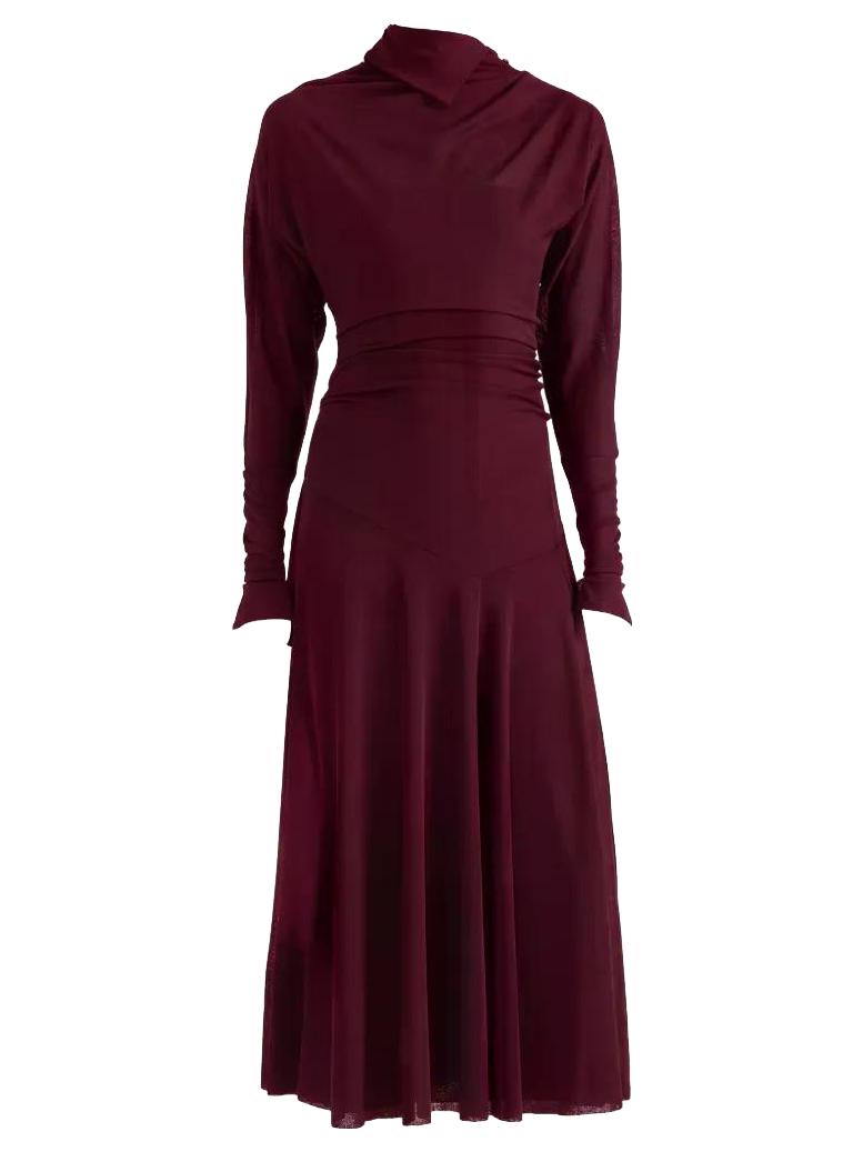 RALPH LAUREN Lauren Ralph Lauren Burgundy Jersey Draped Long-Sleeve Dress
