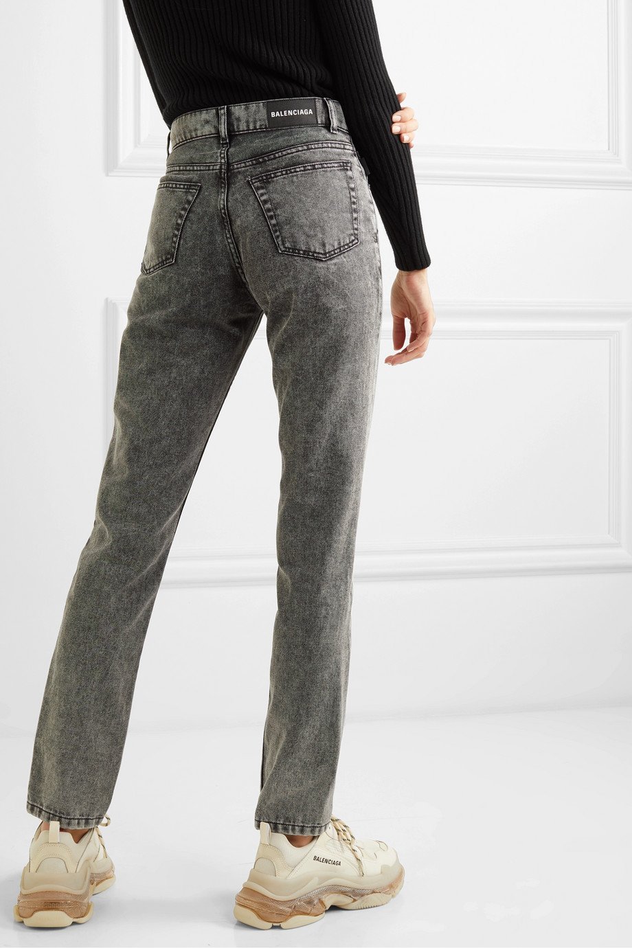 Acid-wash High-rise Straight-leg Jeans 