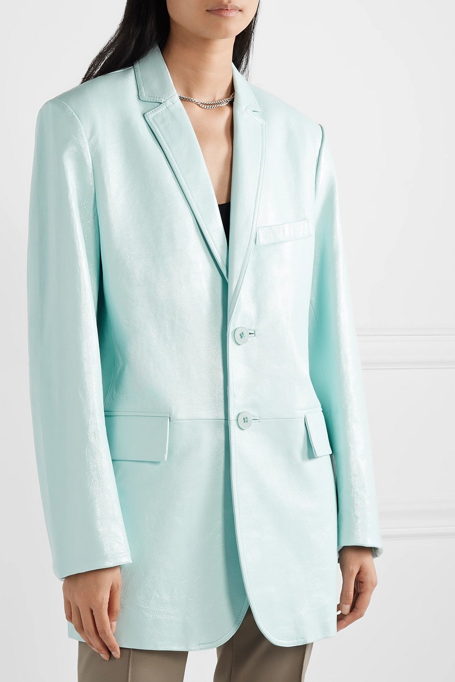 Buy Tibi Oversized Glossed-leather Blazer - Turquoise At 50% Off ...