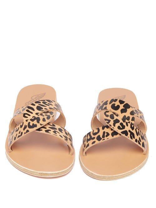 leopard slip on sandals