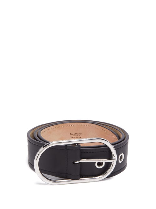 Costume National Black Skinny Leather Logo Buckle Belt