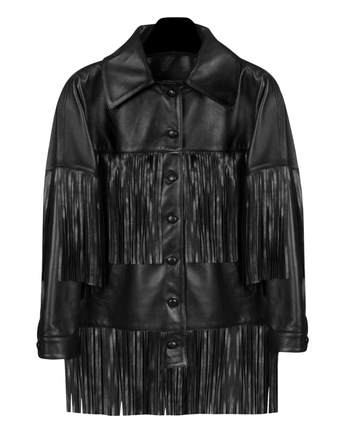 black leather fringe jacket