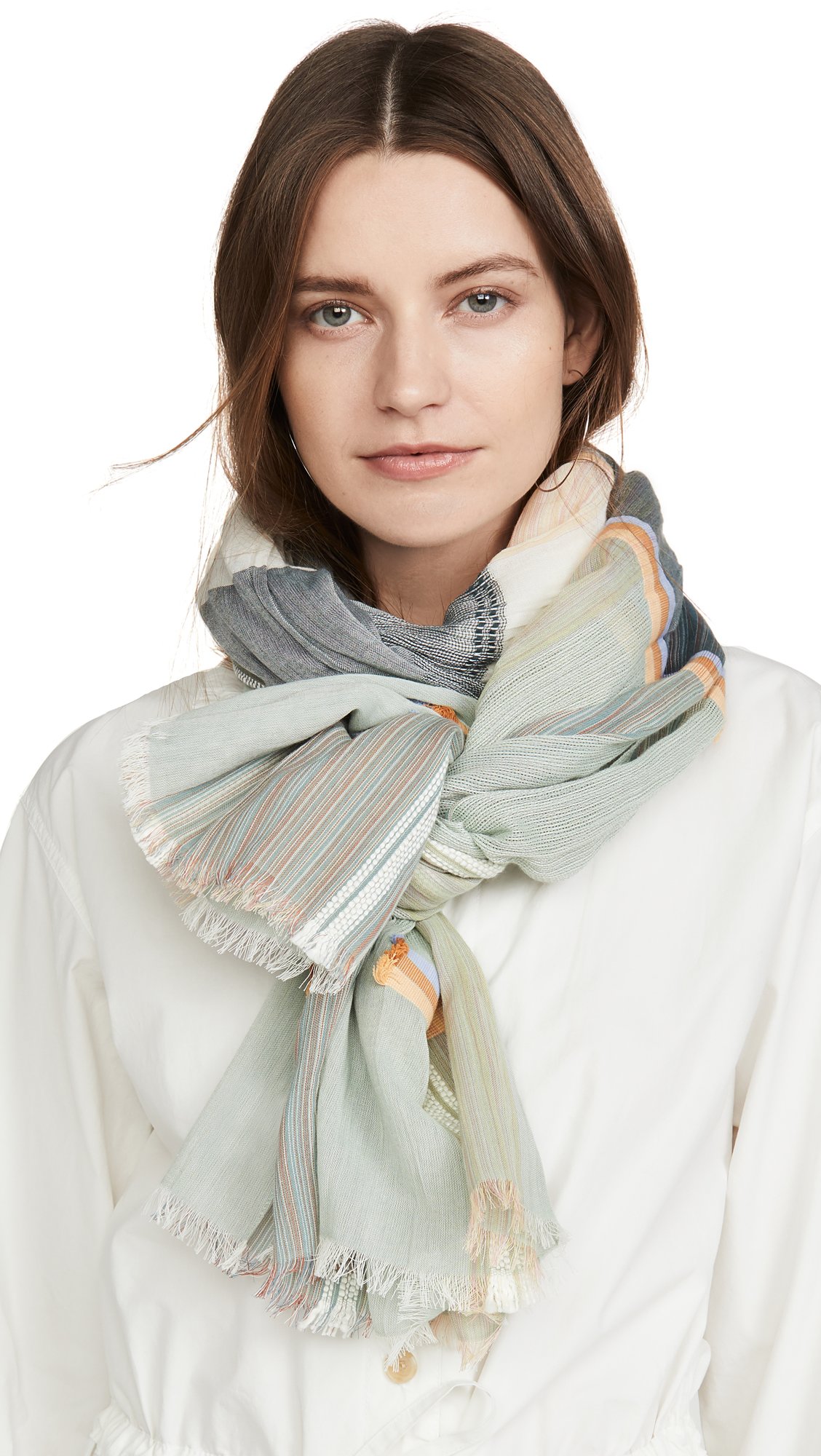 Madewell Textured Fringe Plaid Scarf - Frosted Sage Multi | Editorialist