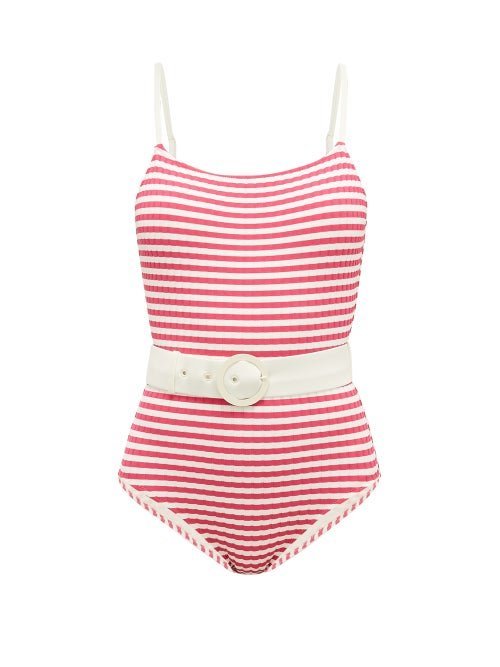 Solid & Striped Nina Belted Striped Jersey Swimsuit - Pink Stripe ...