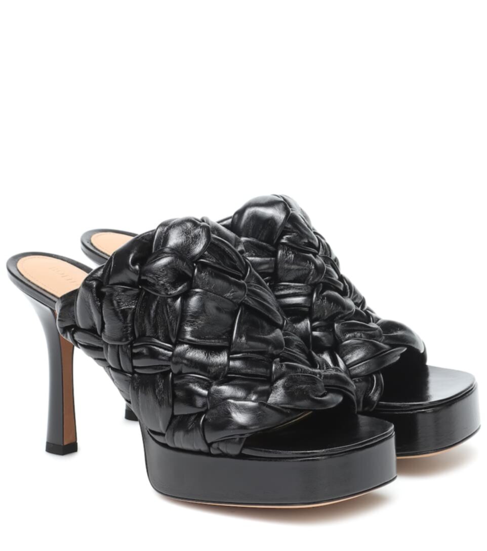 Bottega Veneta Bv Board Leather Sandals - Black | Editorialist